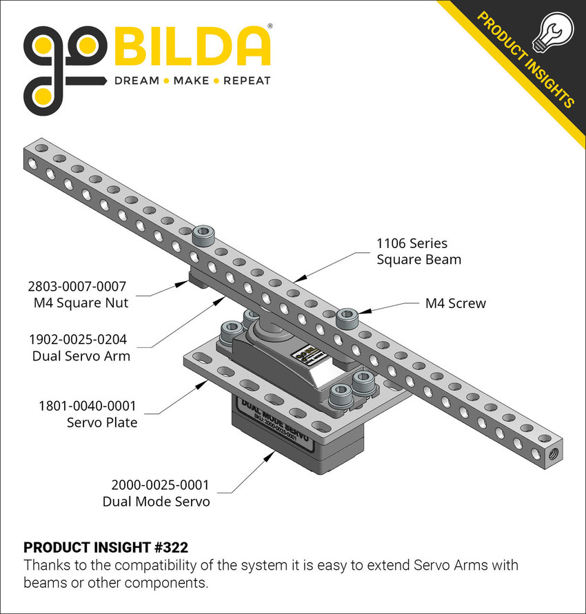 1902 Series Dual Servo Arm 25 Tooth Spline 64mm Length Gobilda